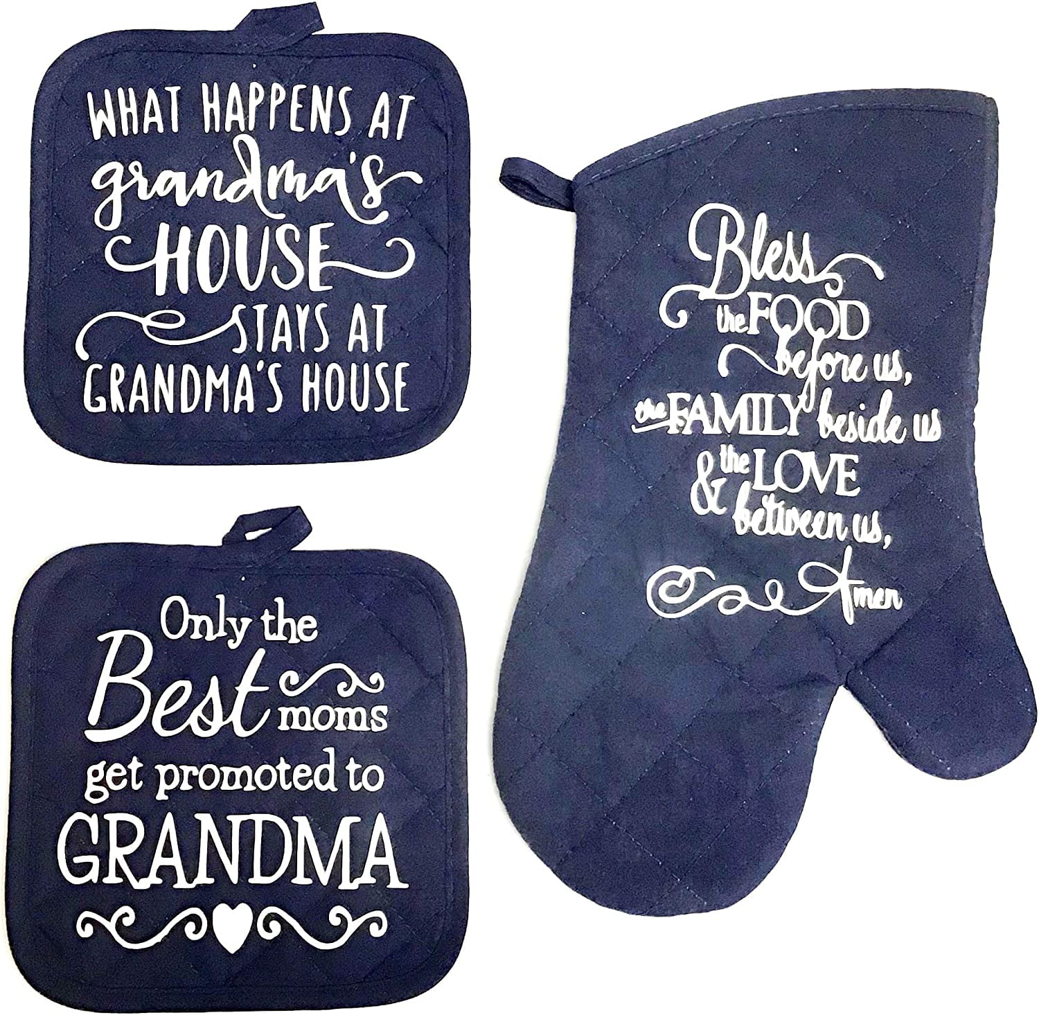 3-Piece Grandma Gift Set - 2 Pot Holders, 1 Oven Mitt - 100% Cotton ...