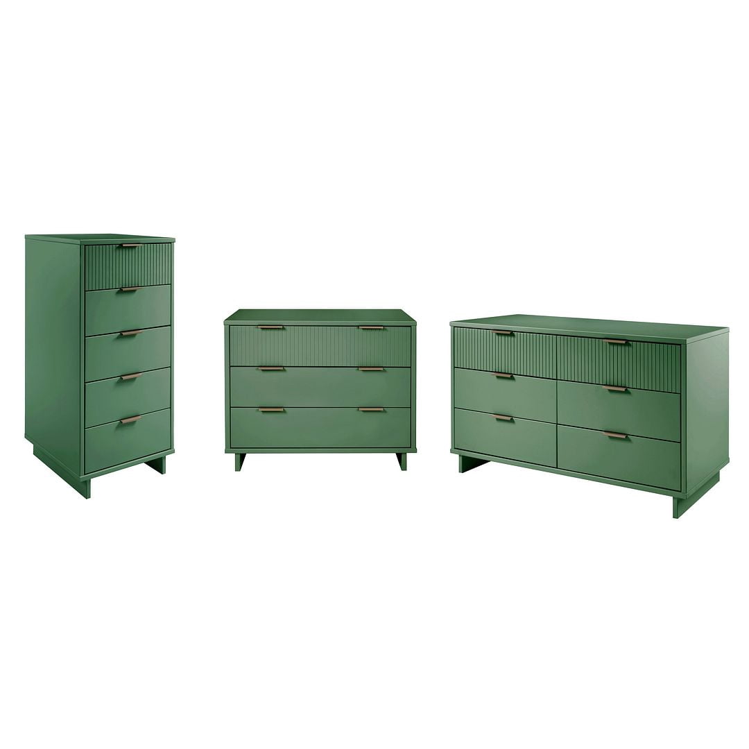 3-Piece Granville Solid Wood Tall Narrow Chest Double Dresser ...