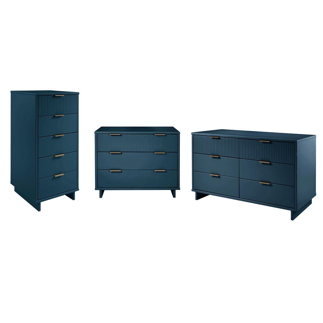 3-Piece Granville Solid Wood Tall Narrow Chest Double Dresser ...