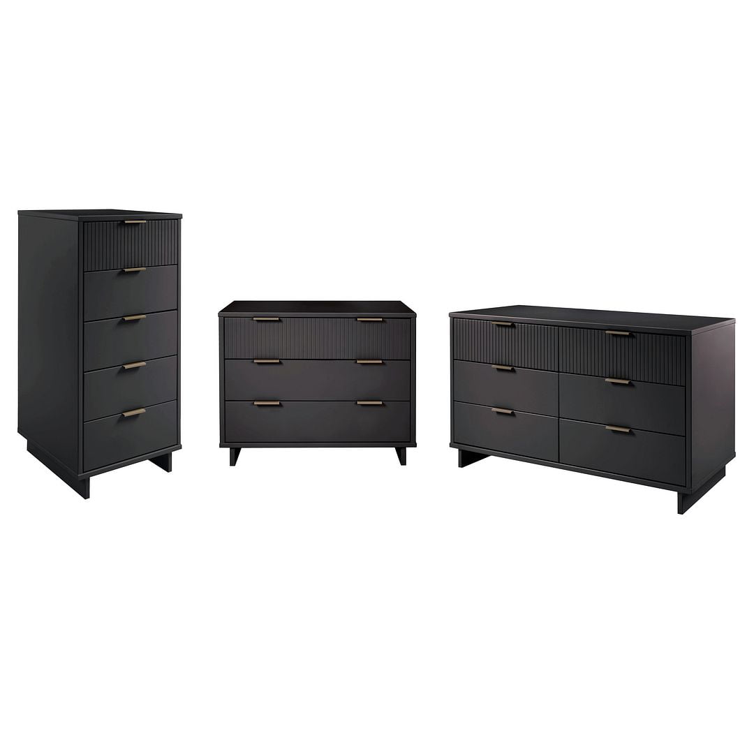3-Piece Granville Solid Wood Tall Narrow Chest Double Dresser ...