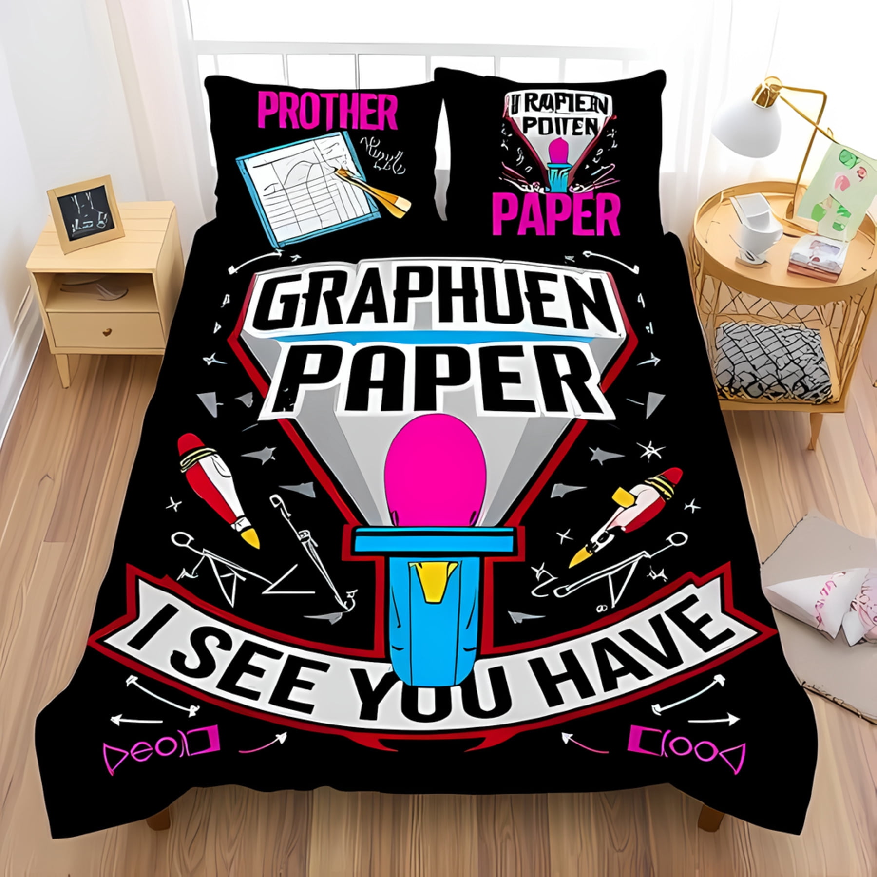 3-Piece Graph Paper Duvet Cover Set with Playful Math Design Colorful ...