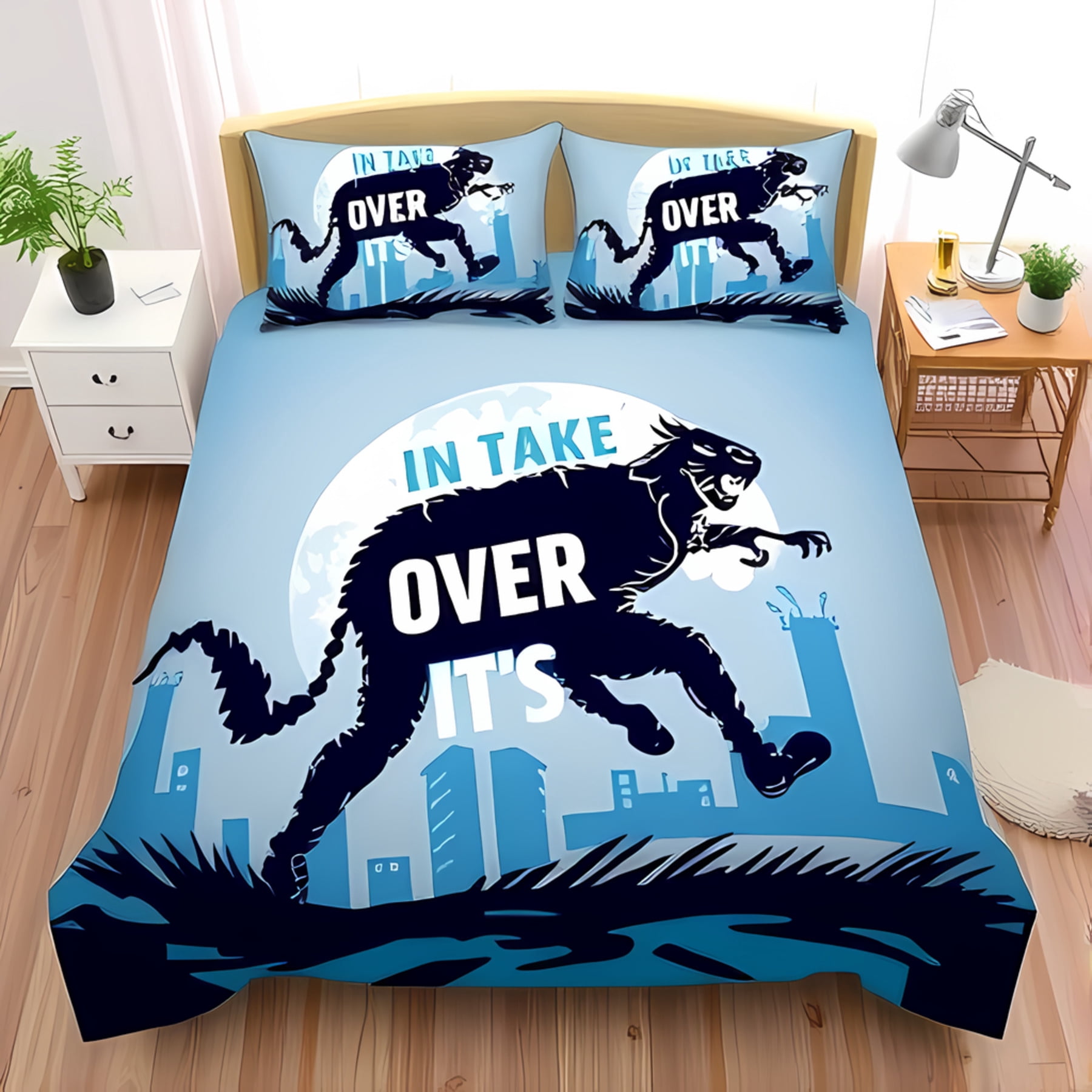 3-Piece Graphic Duvet Cover Set - Urban Design with Bold " IN TAKE OVER ...