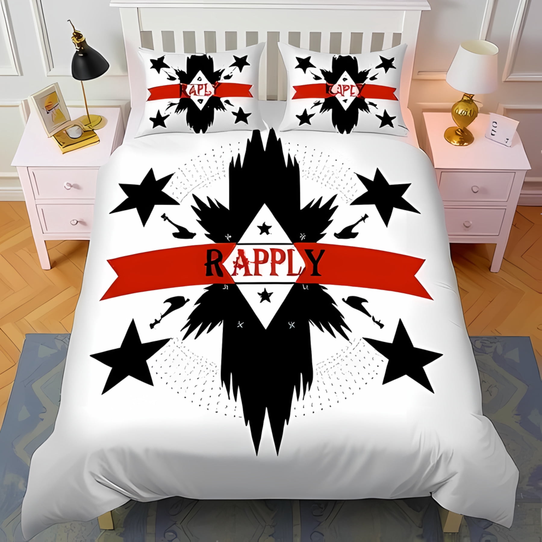 3-Piece Graphic Duvet Cover Set with Bold "RAPPLY" Design Black ...