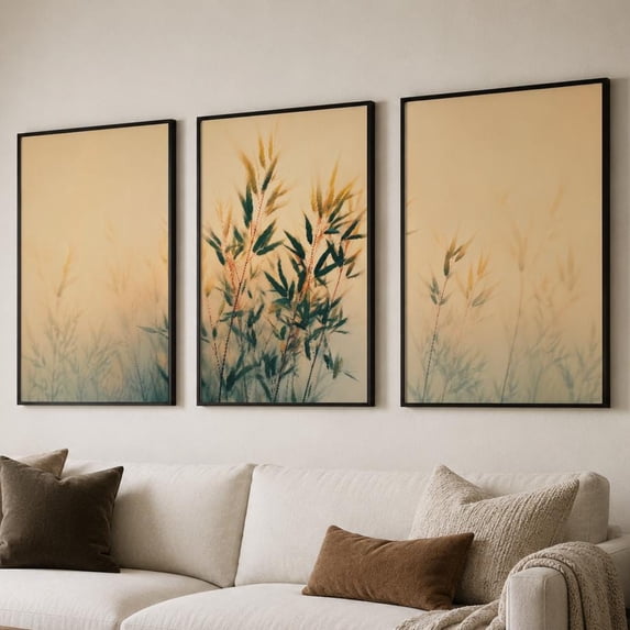 3 Piece Grass Wall Art Minimalist Botanical Triptych Peaceful Meadow ...