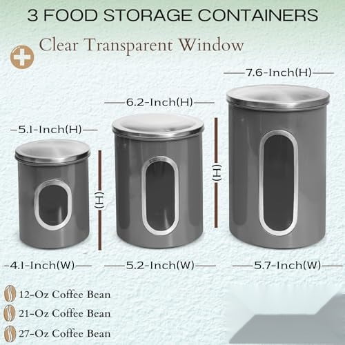 3-Piece Gray Canisters Sets For The Kitchen, Airtight Canister Set With ...