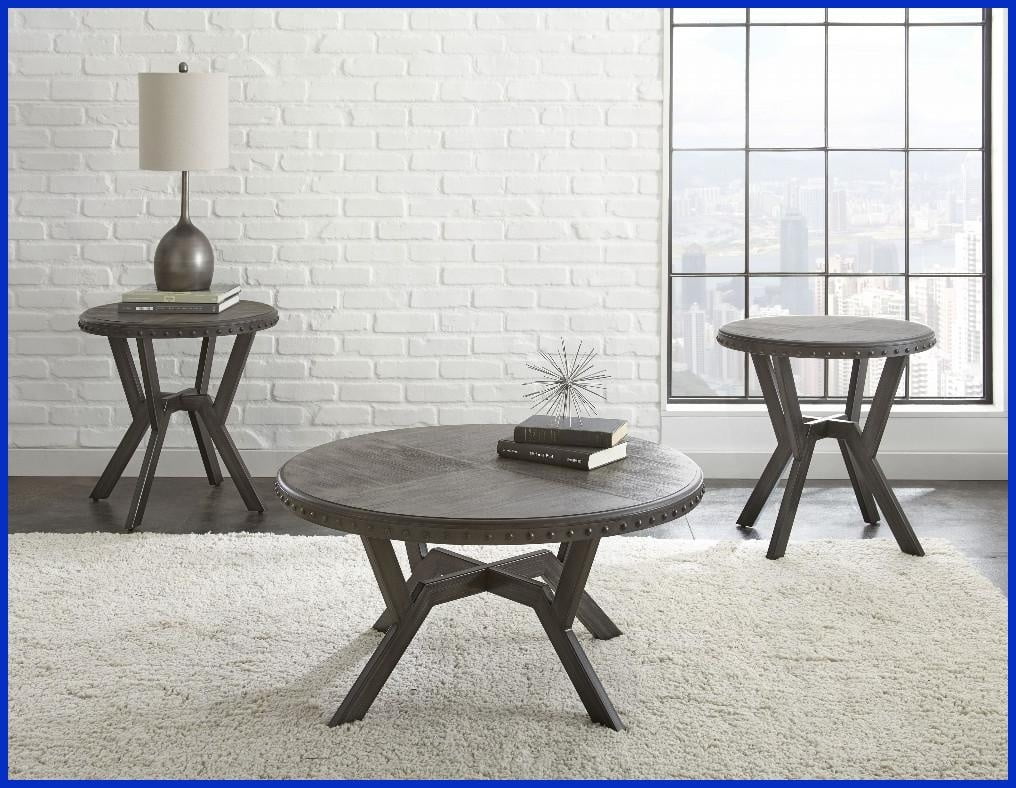 3-Piece Gray Coffee Table Set with Paulownia Veneer & Metal Base ...