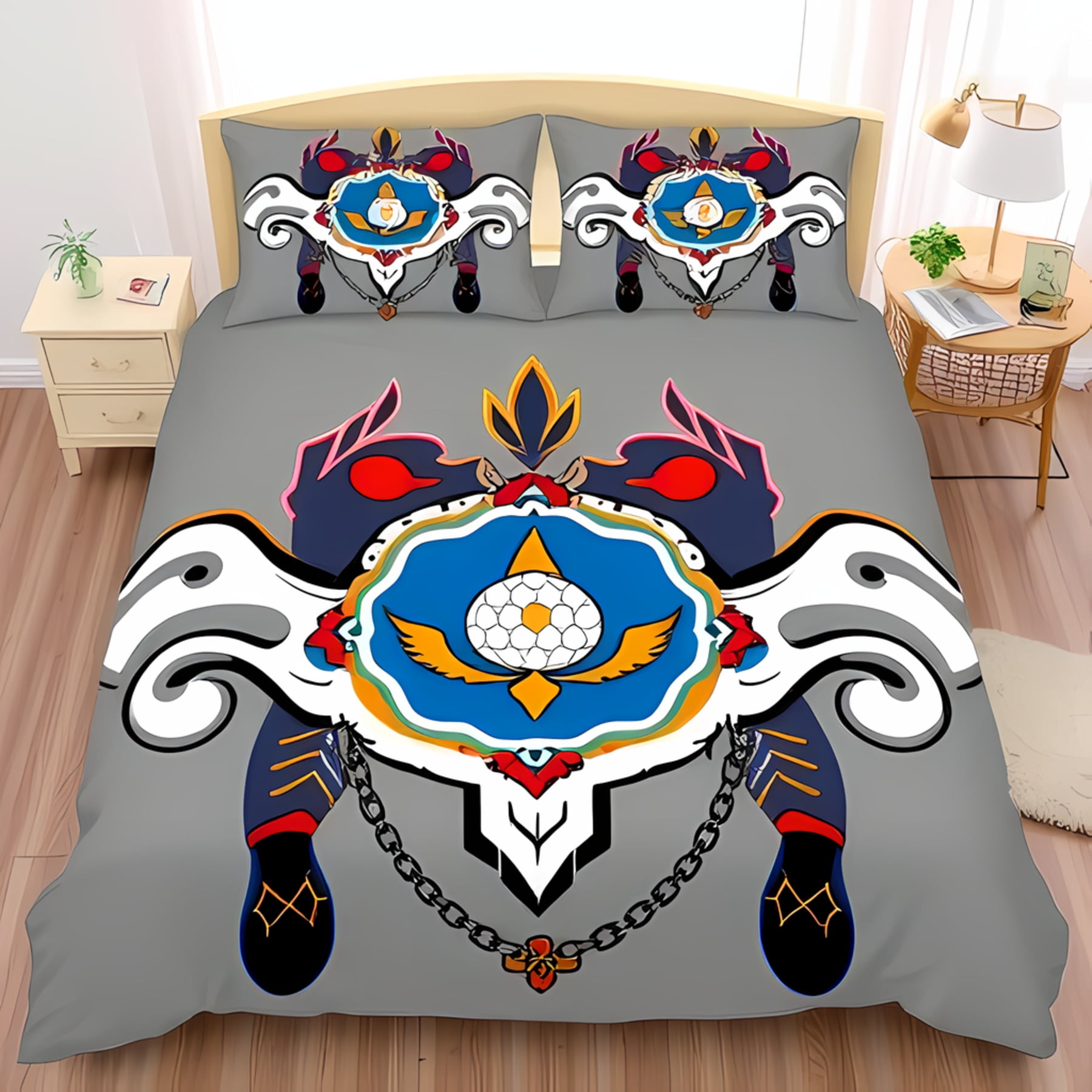 3-Piece Gray Duvet Cover Set with Bold Design Vibrant & Stylish Wings ...