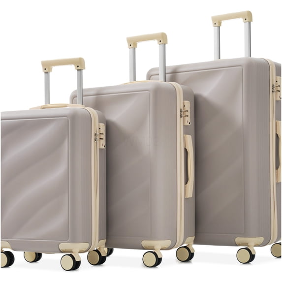 3 Piece Grayish Purple ABS Luggage Set with Spinner Wheels and TSA Lock ...