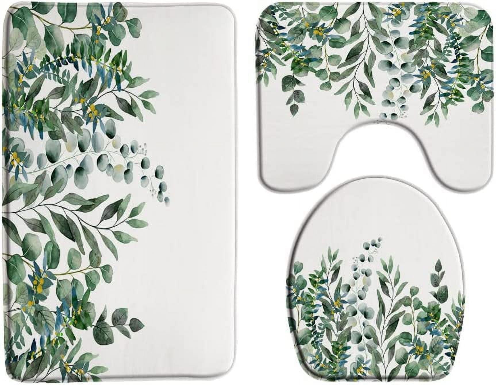 3 Piece Green Leaves Bath Rugs Eucalyptus Leaf Plant Tropical ...
