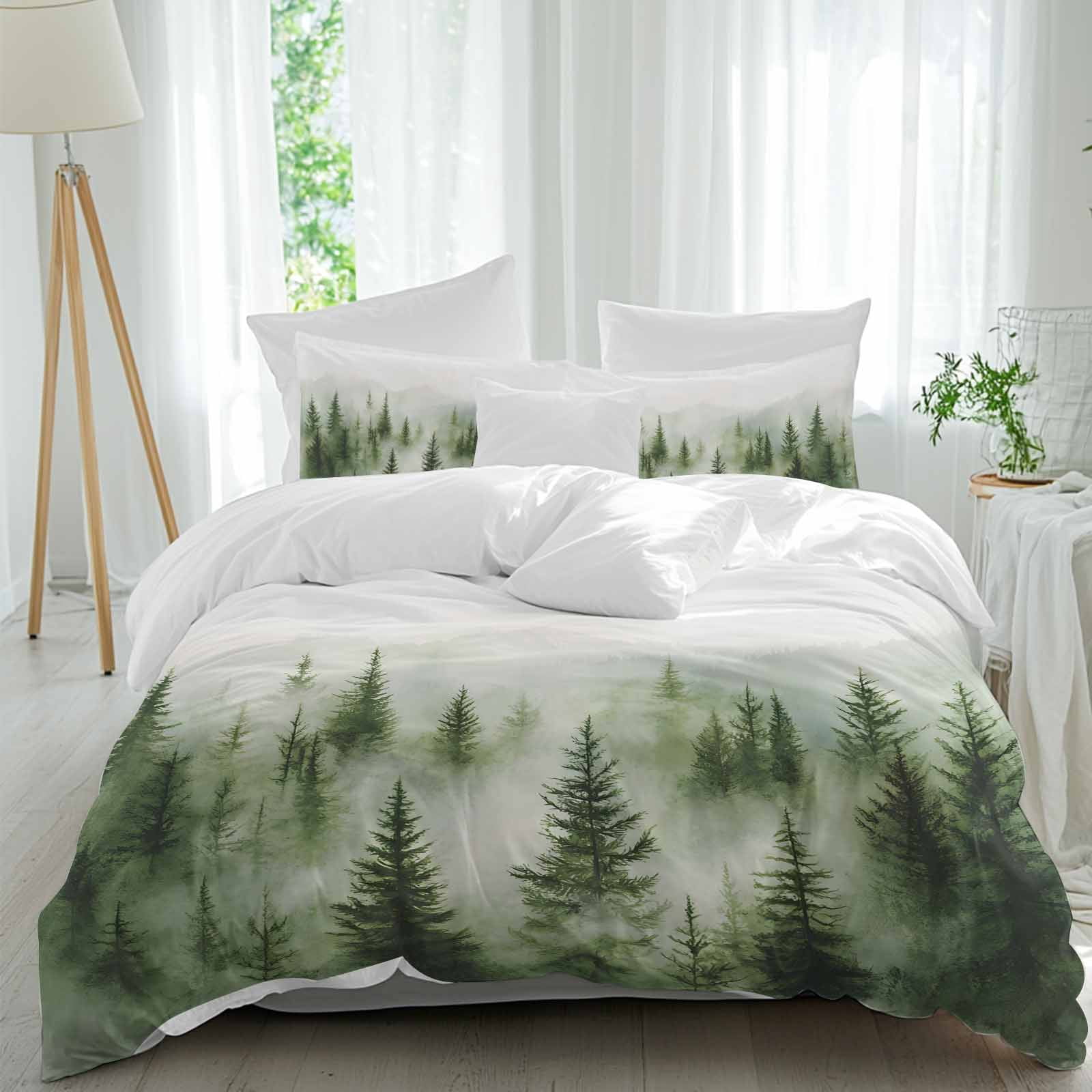 3 Piece Green Mist Forest Duvet Cover Set Queen Size,Microfiber ...