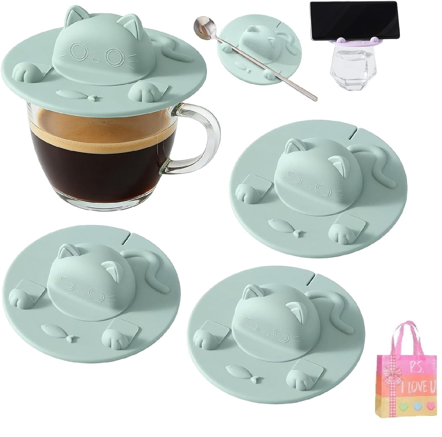 3-Piece Green Silicone Tea Bag Holder Squeezer & Cup Lid - 2026 Cat ...