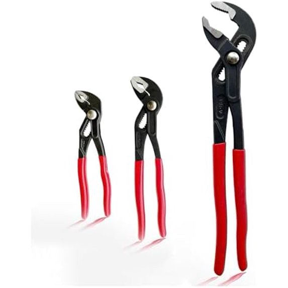 3-Piece Groove Joint Pliers Set: V-Jaw Water Pump Pliers for Plumbing ...