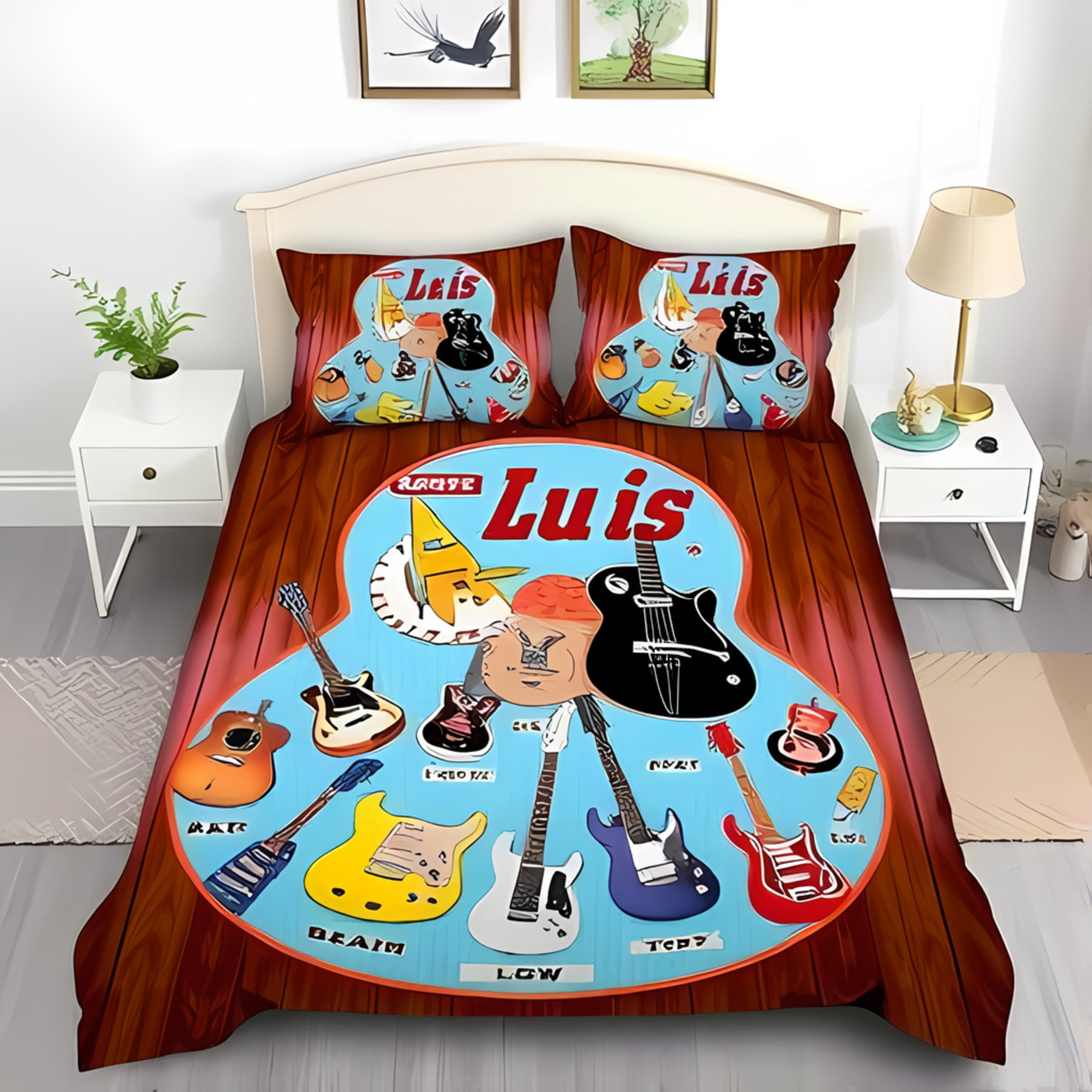 3-Piece Guitar Themed Duvet Cover Set with Colorful Guitars & Musical ...