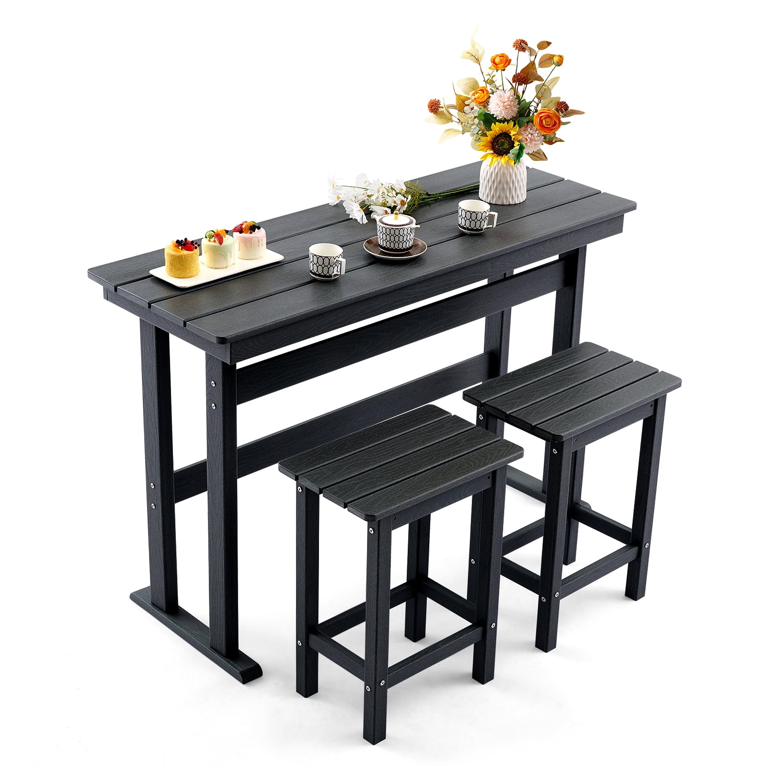 3 Piece HDPE Outdoor Bar Table and Chairs Set of 2 Includes High Top ...