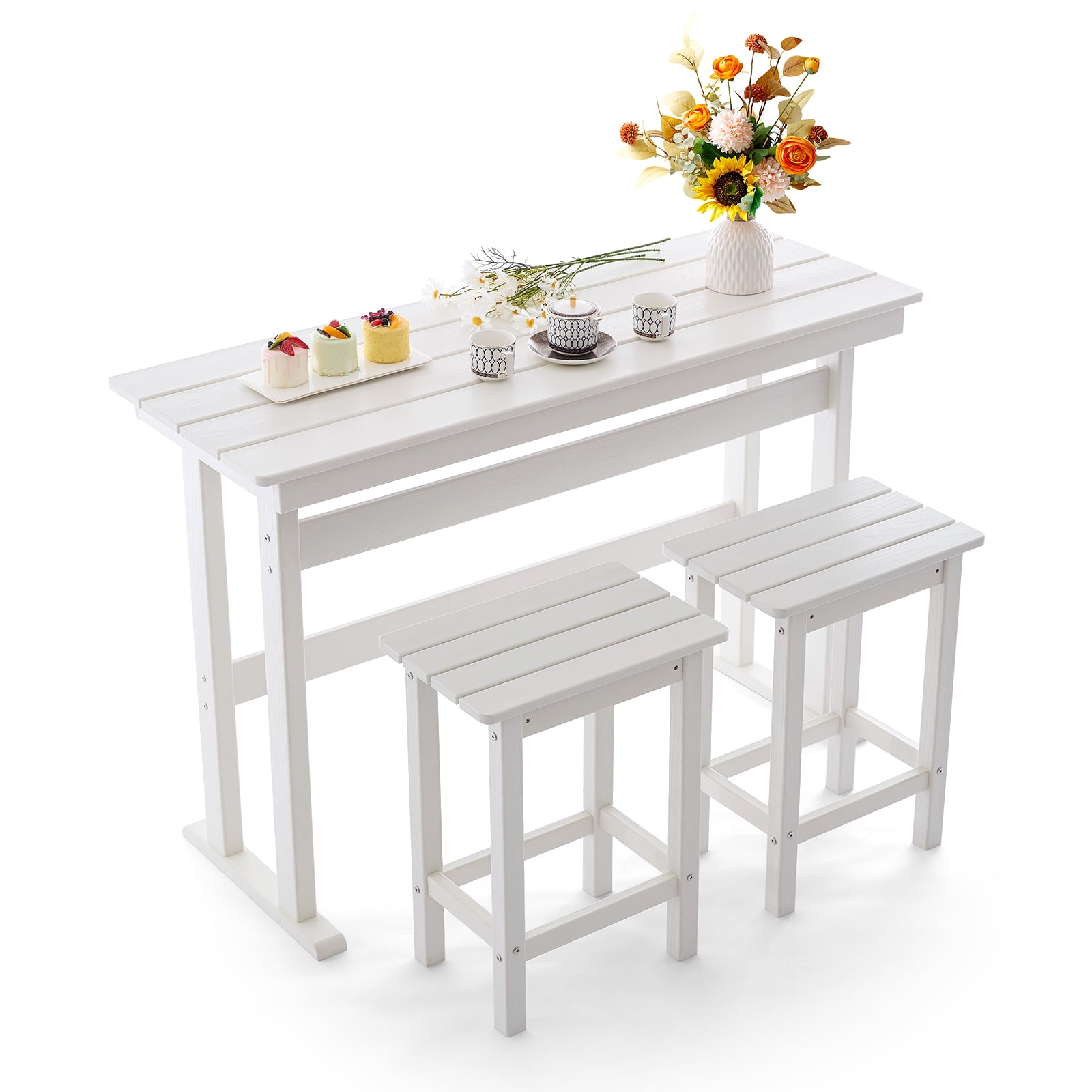 3 Piece HDPE Outdoor Bar Table and Chairs Set of 2 Includes High Top ...