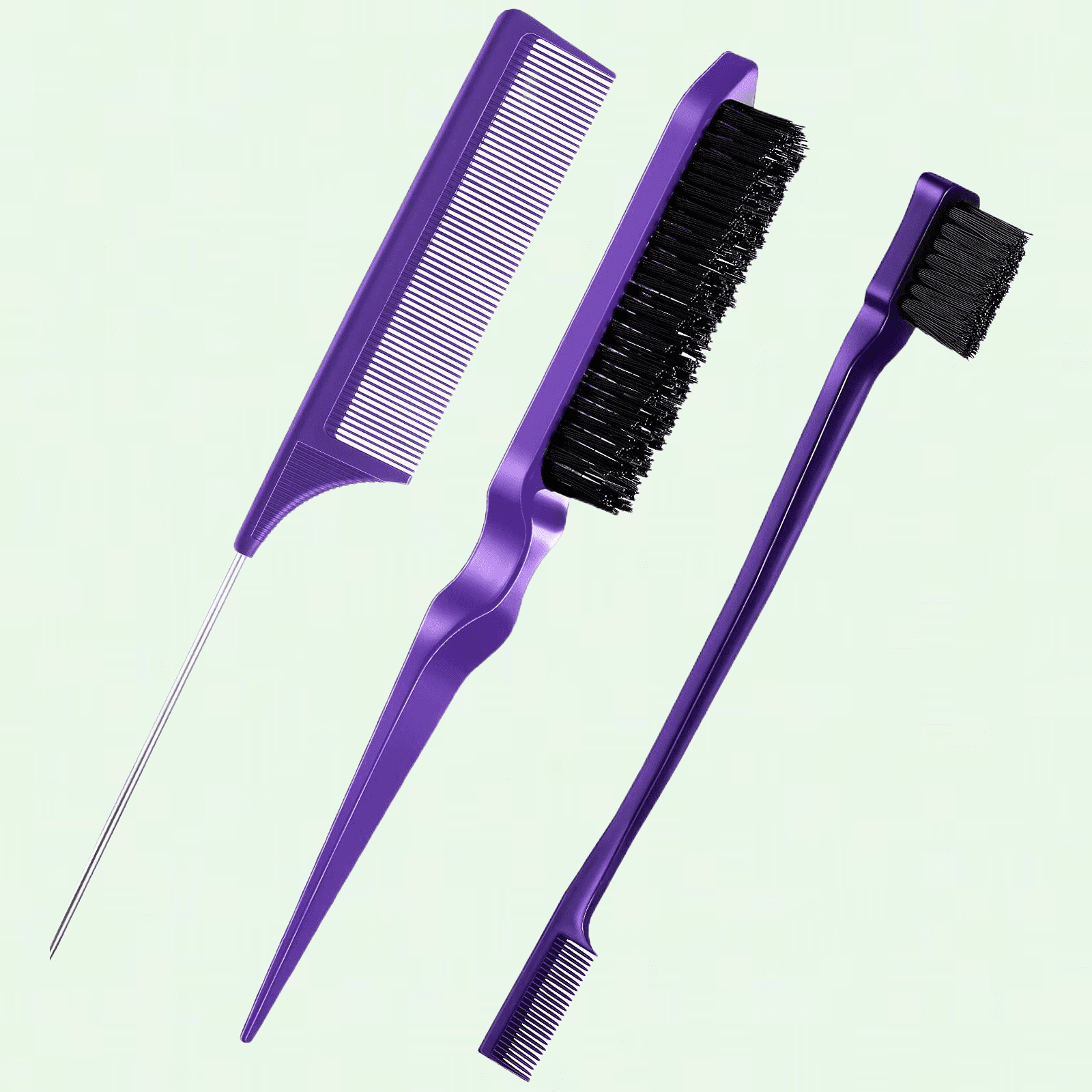 3-Piece Hair Brush and Comb Set, Gentle Bristle Brush and Pin Tail Comb ...