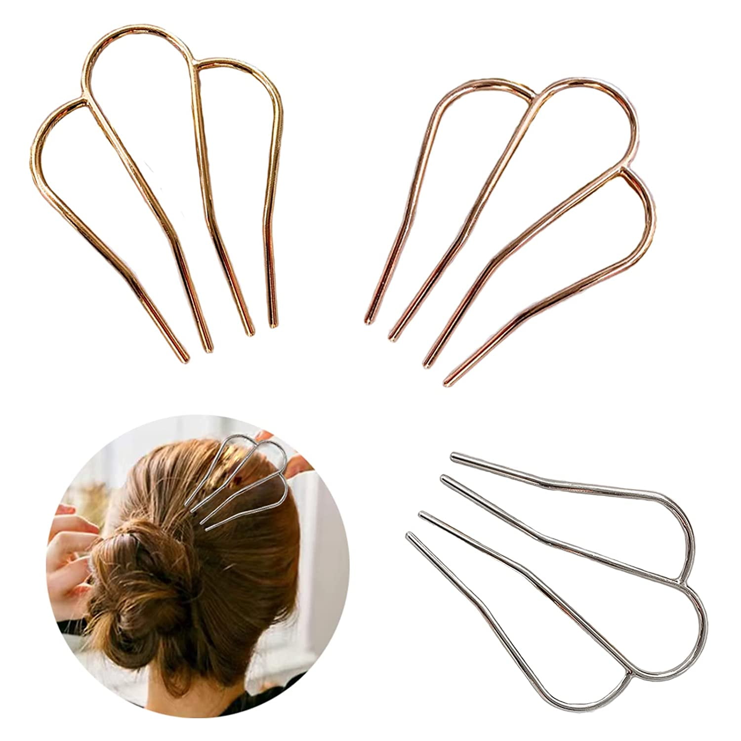 3 Piece Hair Fork Clip Vintage Hair Side Combs U Shape Teeth Alloy ...