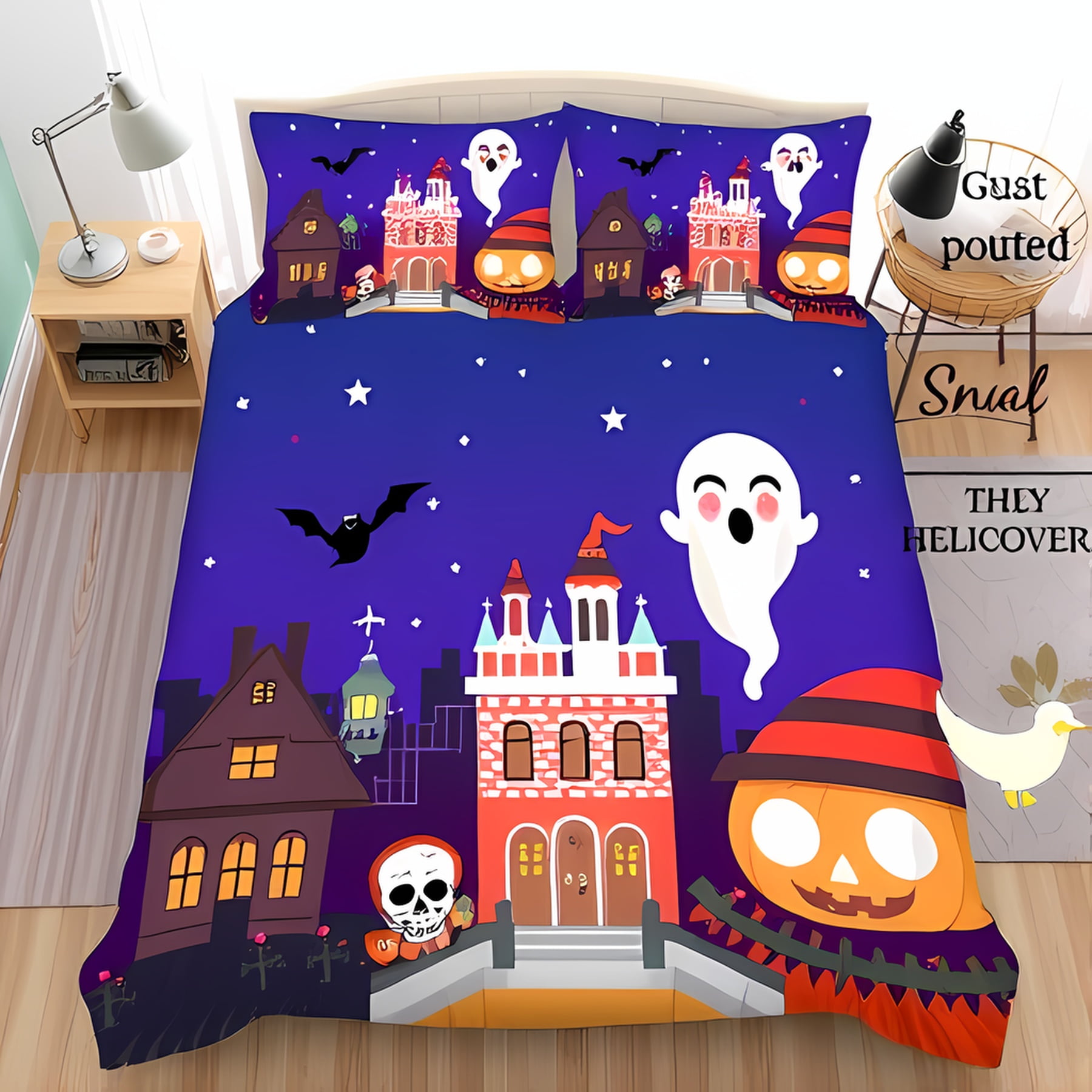 3-Piece Halloween Bedding Set - Purple Night Sky Duvet Cover ...