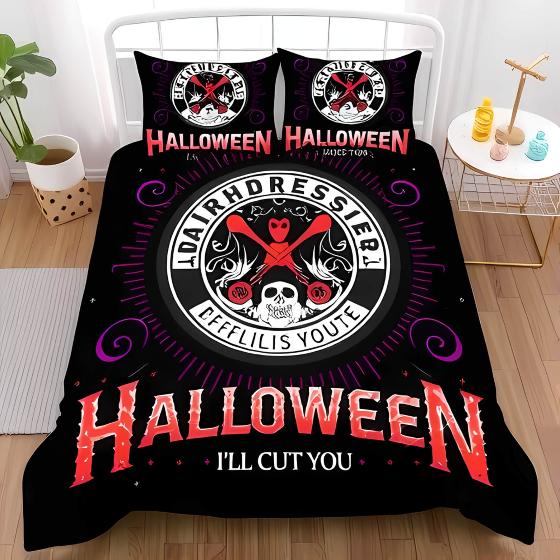 3-Piece Halloween Duvet Cover Set Design with Red & Purple Accents " I ...