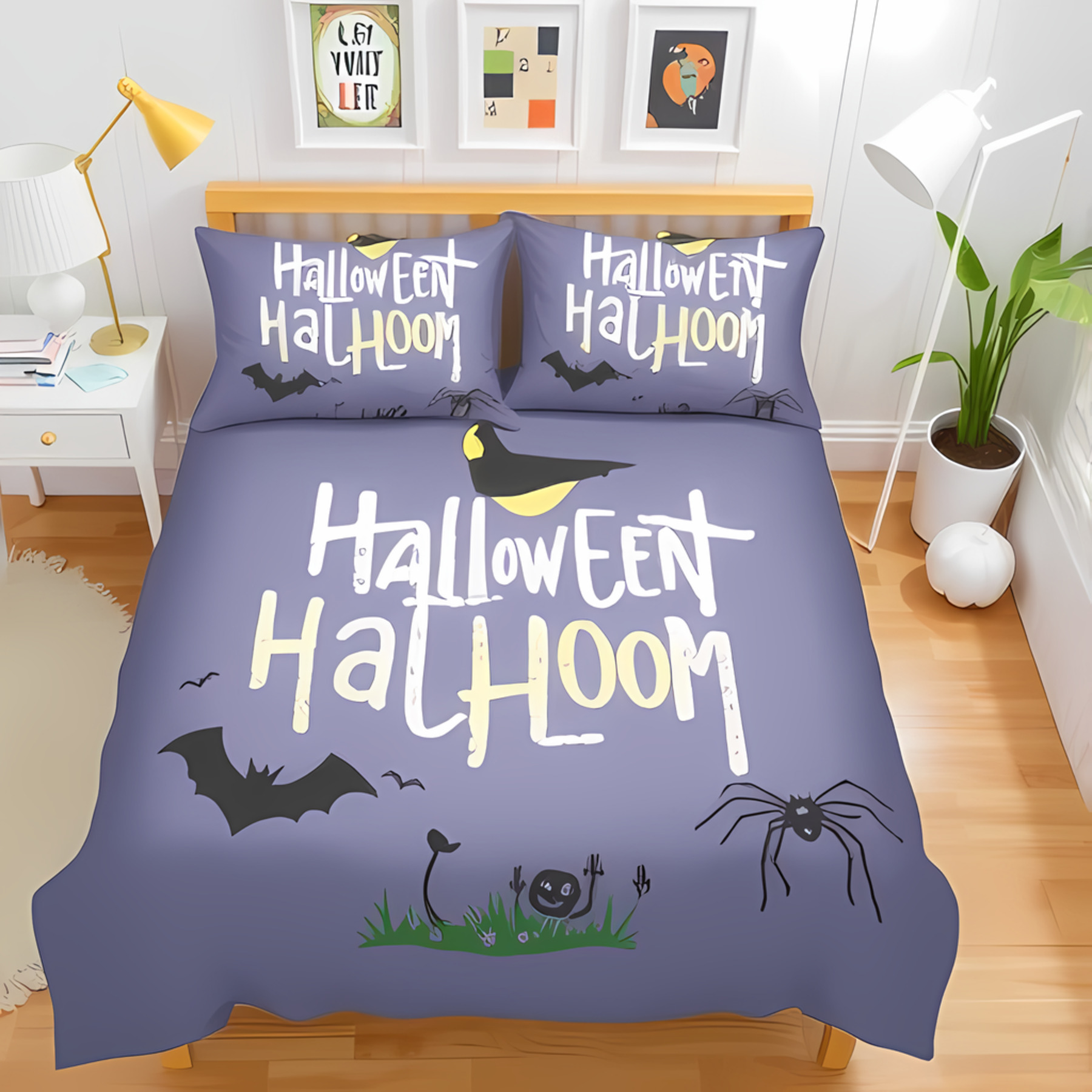 3-Piece Halloween Duvet Cover Set - Fun " HALLOWEEN HALHOOM " Design ...