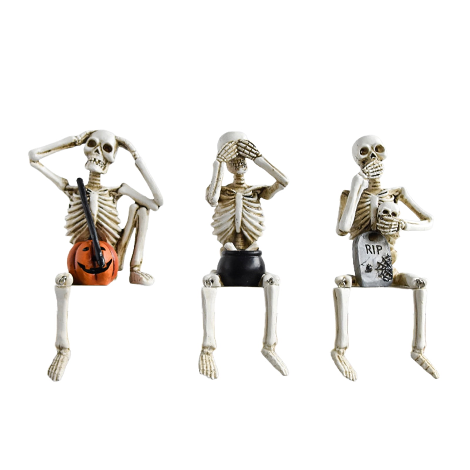 3-Piece Halloween Skeleton Statue See Speak Hear No Evil Resin Skeleton ...