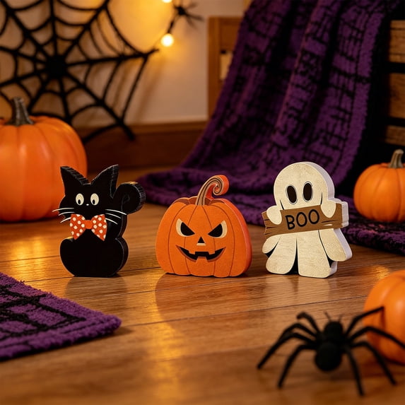 3-Piece Halloween Solid Wood Table Decor Kit Including Polka Dot Bow ...