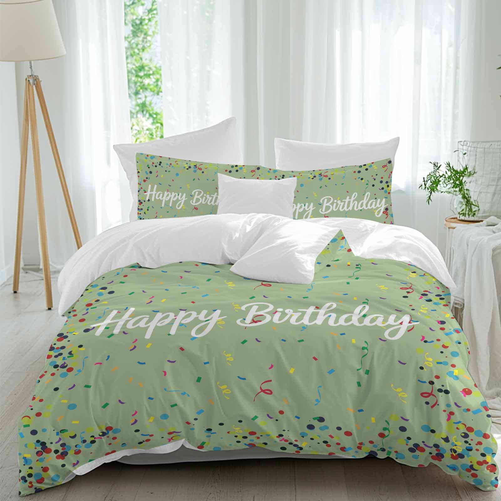 3 Piece Happy Birthday Duvet Cover Set Full Size, Microfiber Comforter ...
