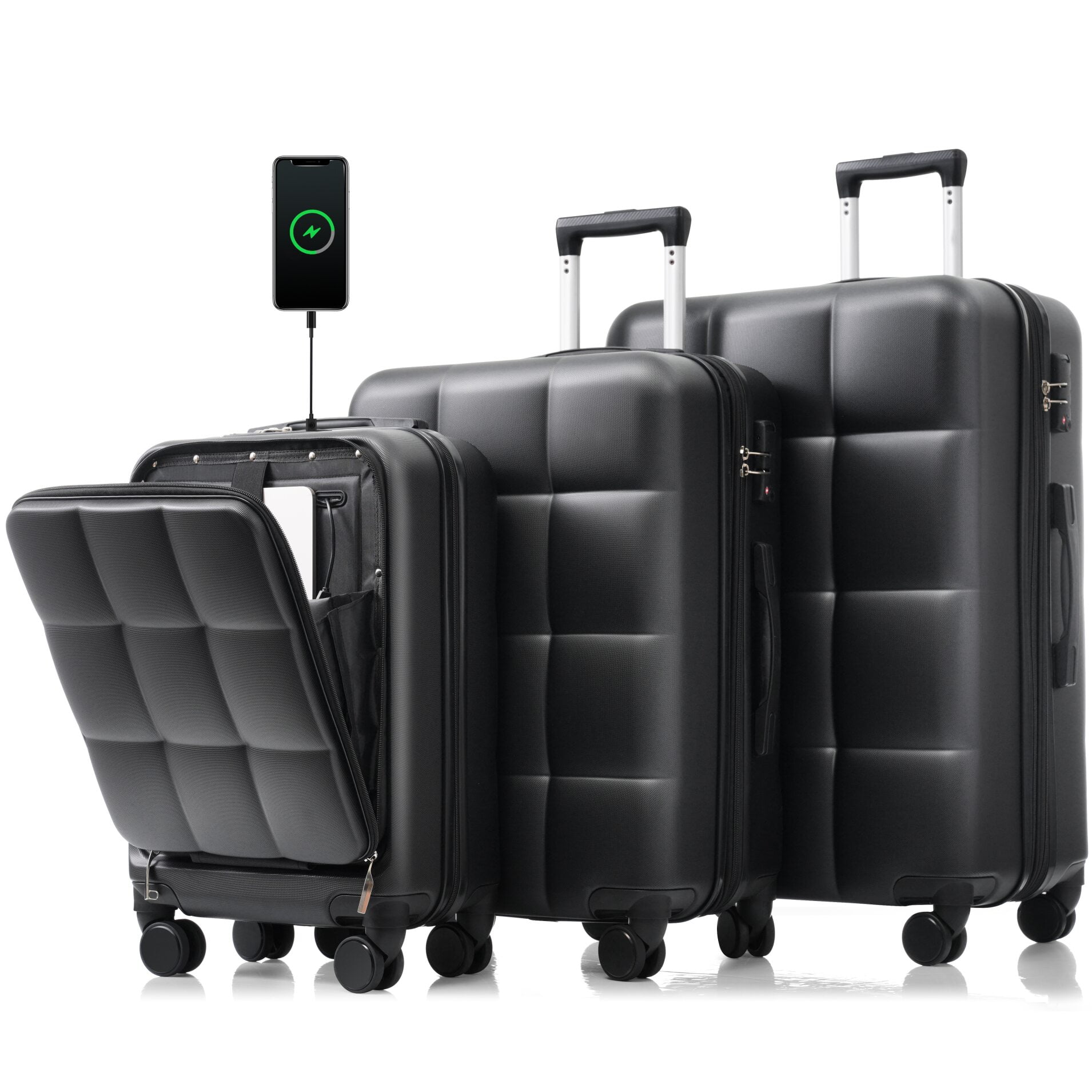 3 Piece Hard Shell Luggage Set, 20/24/28" Suitcases with Expandable ...