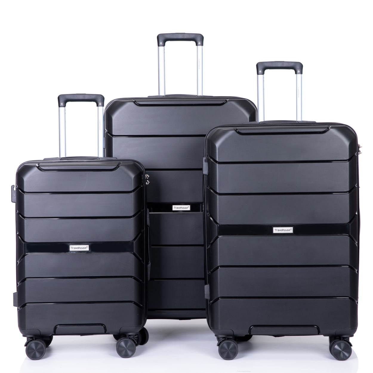 3 Piece Hardshell Suitcase with TSA Lock, PP Roller Luggage Sets with ...