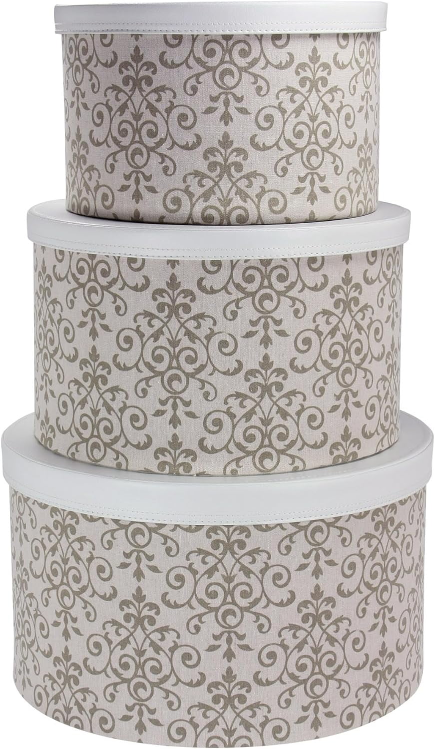 3-Piece Hat Box Set with Faux Leather Lids, Scroll Pattern - Walmart.com