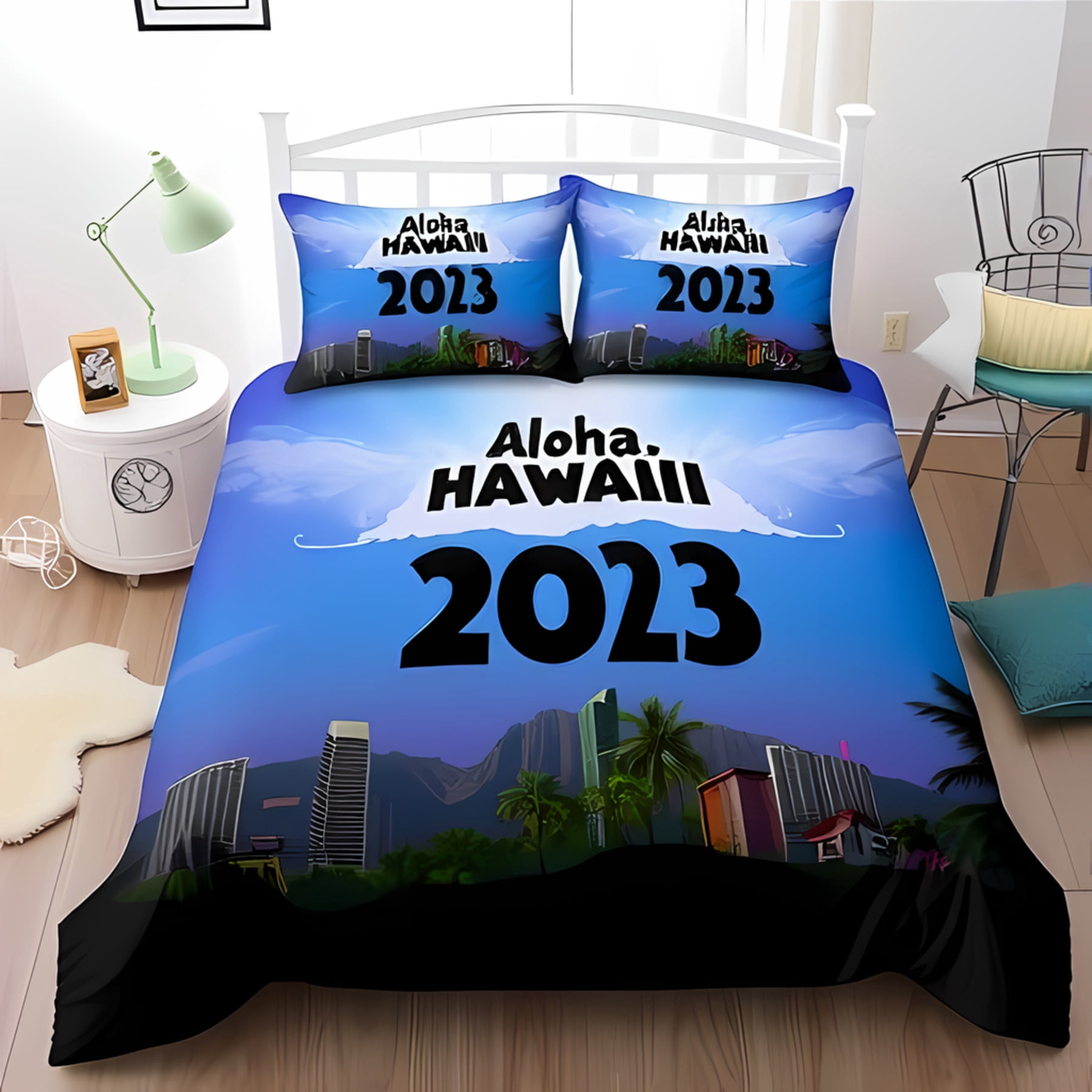 3-Piece Hawaiian Duvet Cover Set - Aloha HAWAII Design with Tropical ...