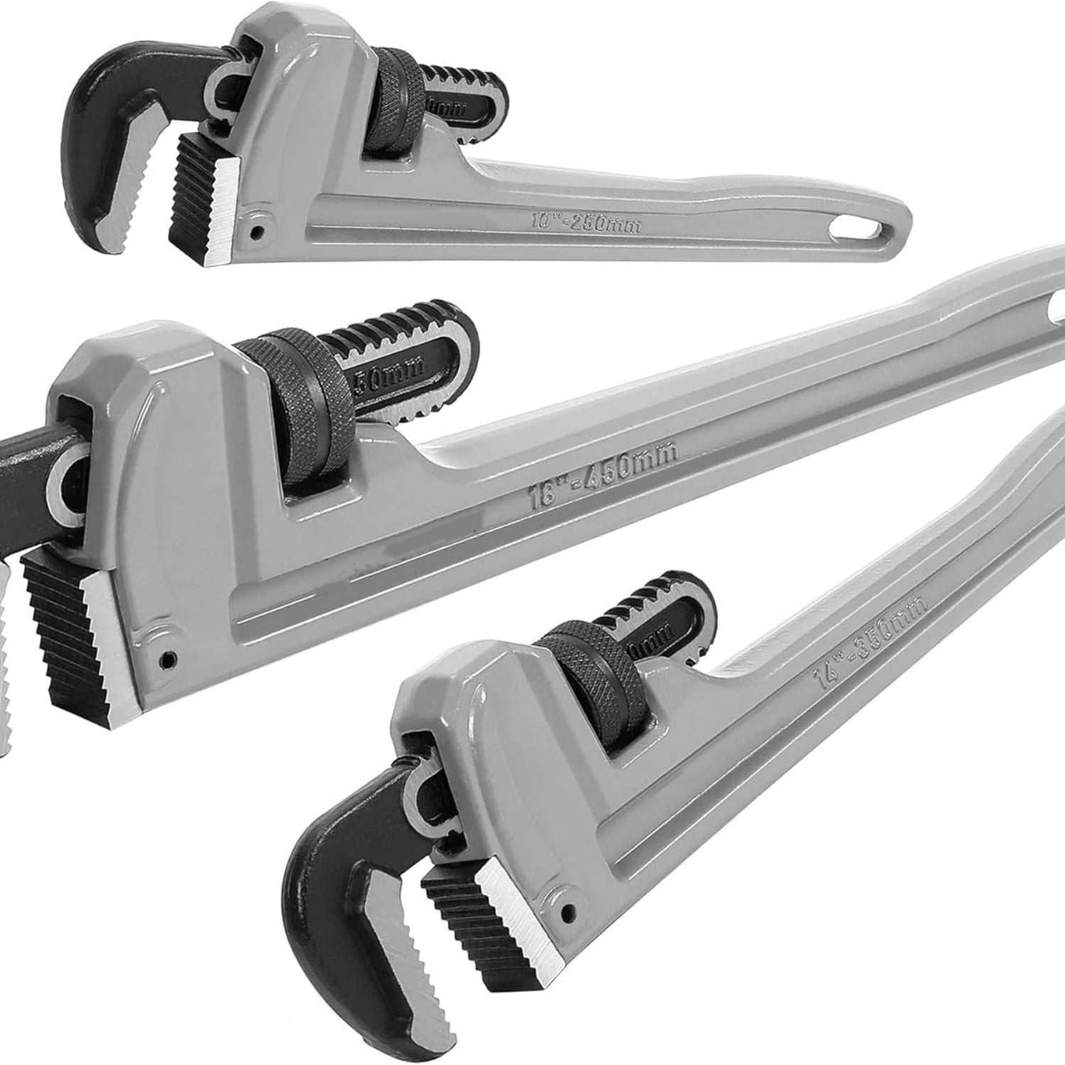 3-Piece Heavy Duty Aluminum Straight Pipe Wrench Set, 10", 14", 18 ...