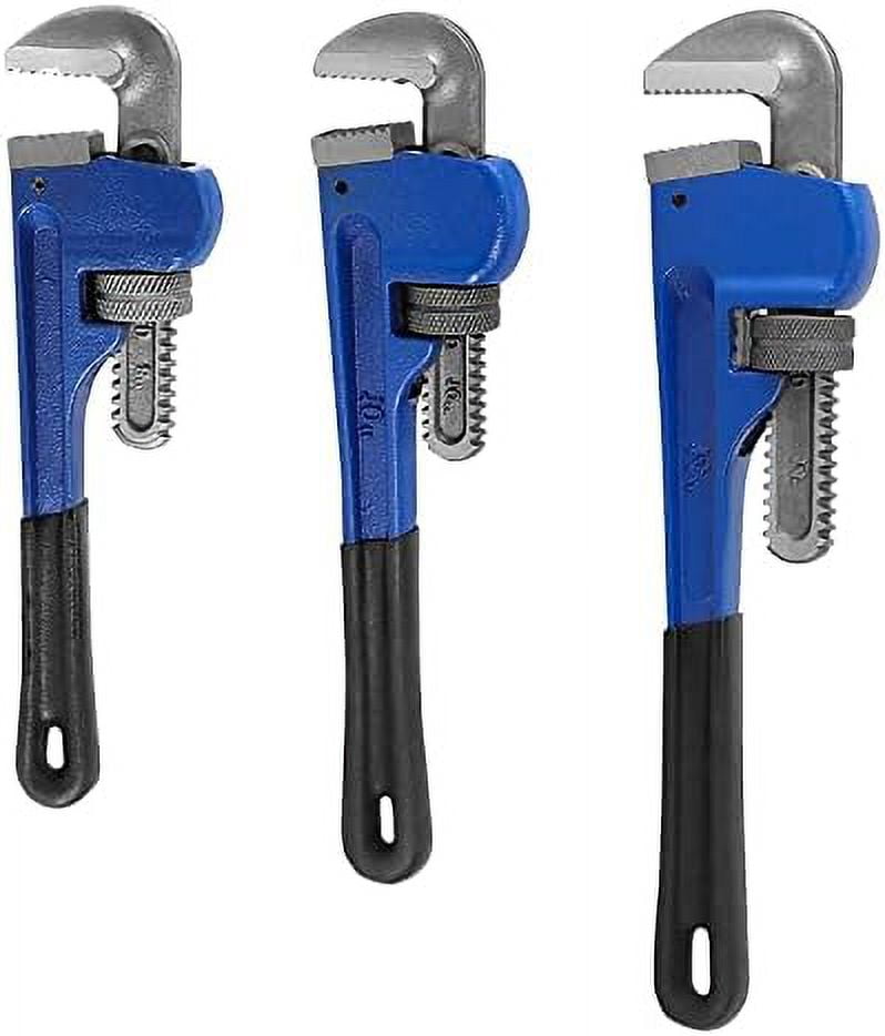 3 Piece Heavy Duty Plumbers Pipe Wrench Set, 8" 10" 14" Heat Treated ...