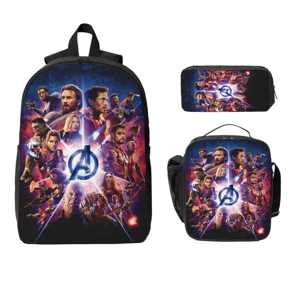 3 Piece High Capacity Bookbag A-vengers Backpack Set Travel Knapsack ...