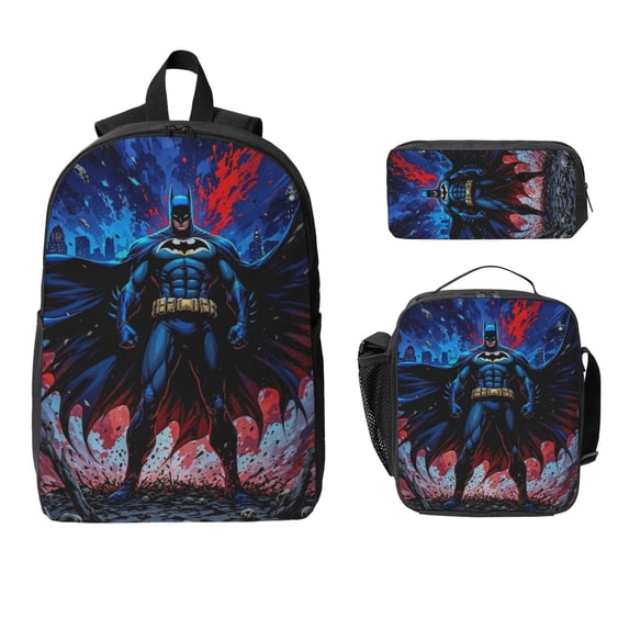 3 Piece High Capacity Bookbag Bat-man Backpack Set Travel Knapsack with ...