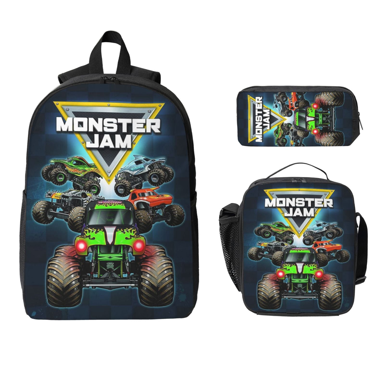 3 Piece High Capacity Bookbag Monster Cartoon Truck Jam Backpack Set ...