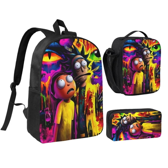 3 Piece High Capacity Bookbag Rick and Morty Backpack Set Travel ...