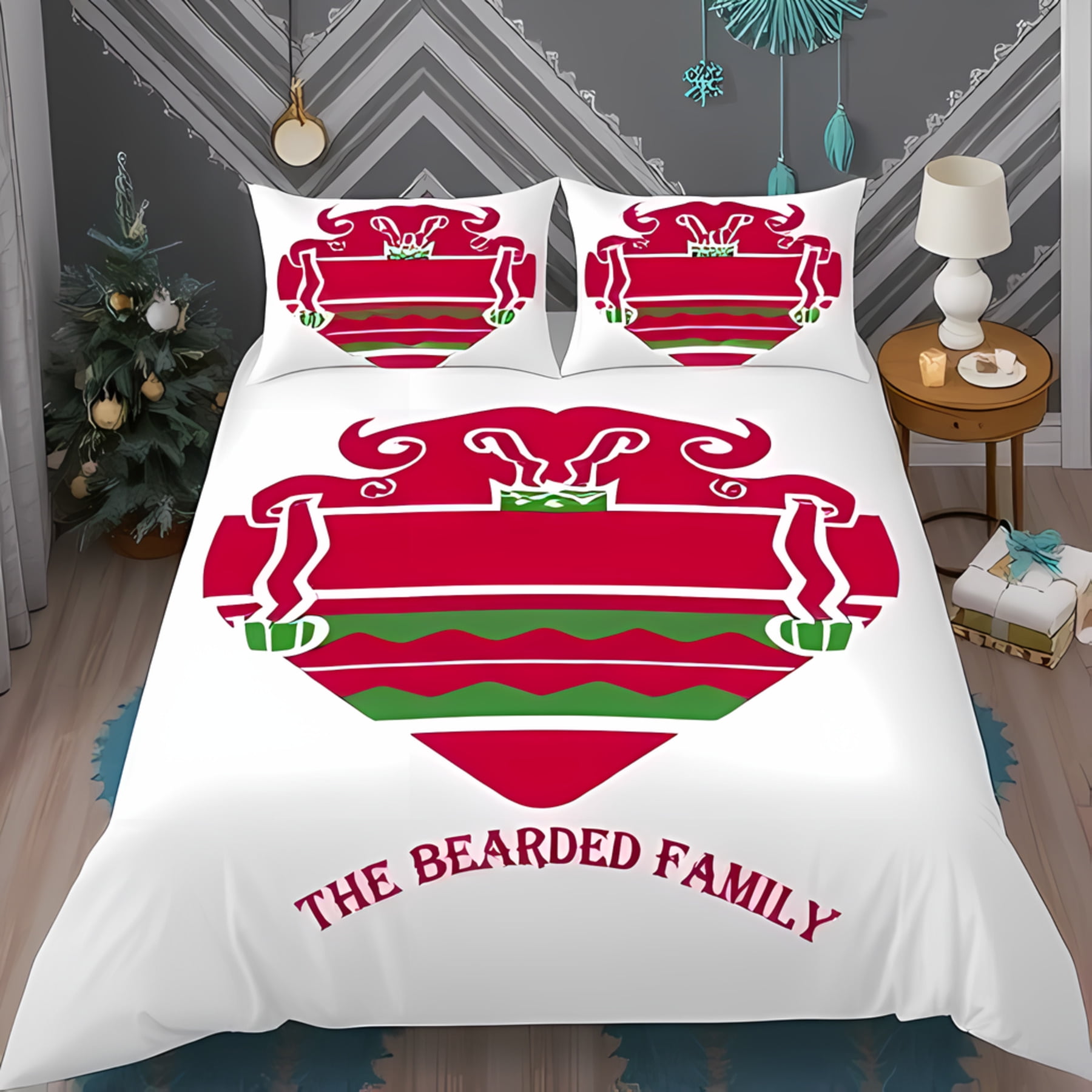 3-Piece Holiday Duvet Cover Set with Heart-Shaped Red Container & 's ...