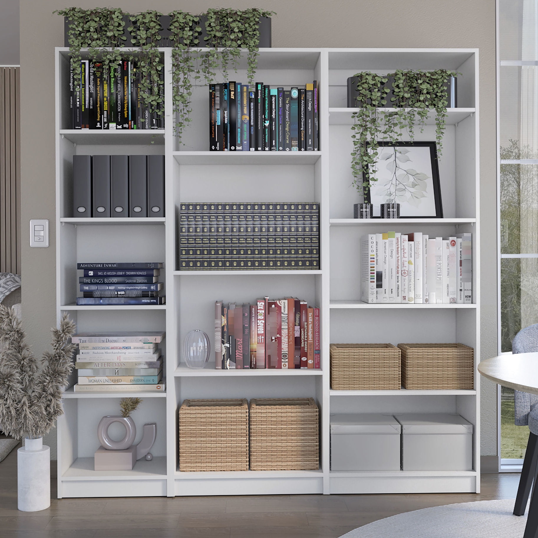 3-Piece Home Bookcase Set - High-Quality Wood & Diverse Shelf Sizes ...