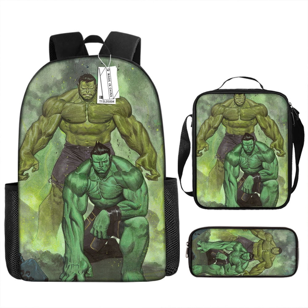 3 Piece Hulk "Movie" 17" Backpack, Kids Cartoon Avengers Backpack ...