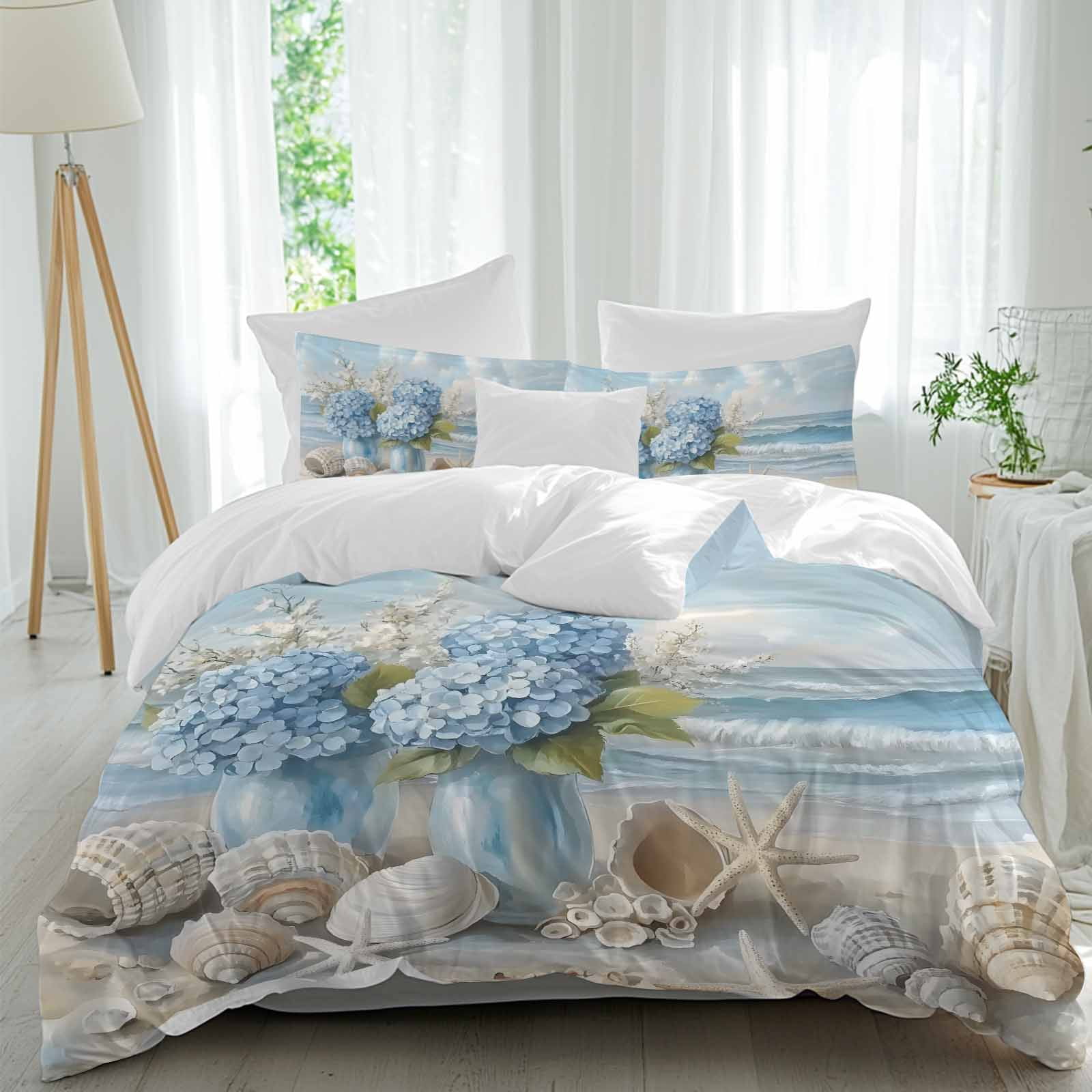 3 Piece Hydrangeas Flowers Duvet Cover Set Queen Size, Microfiber ...