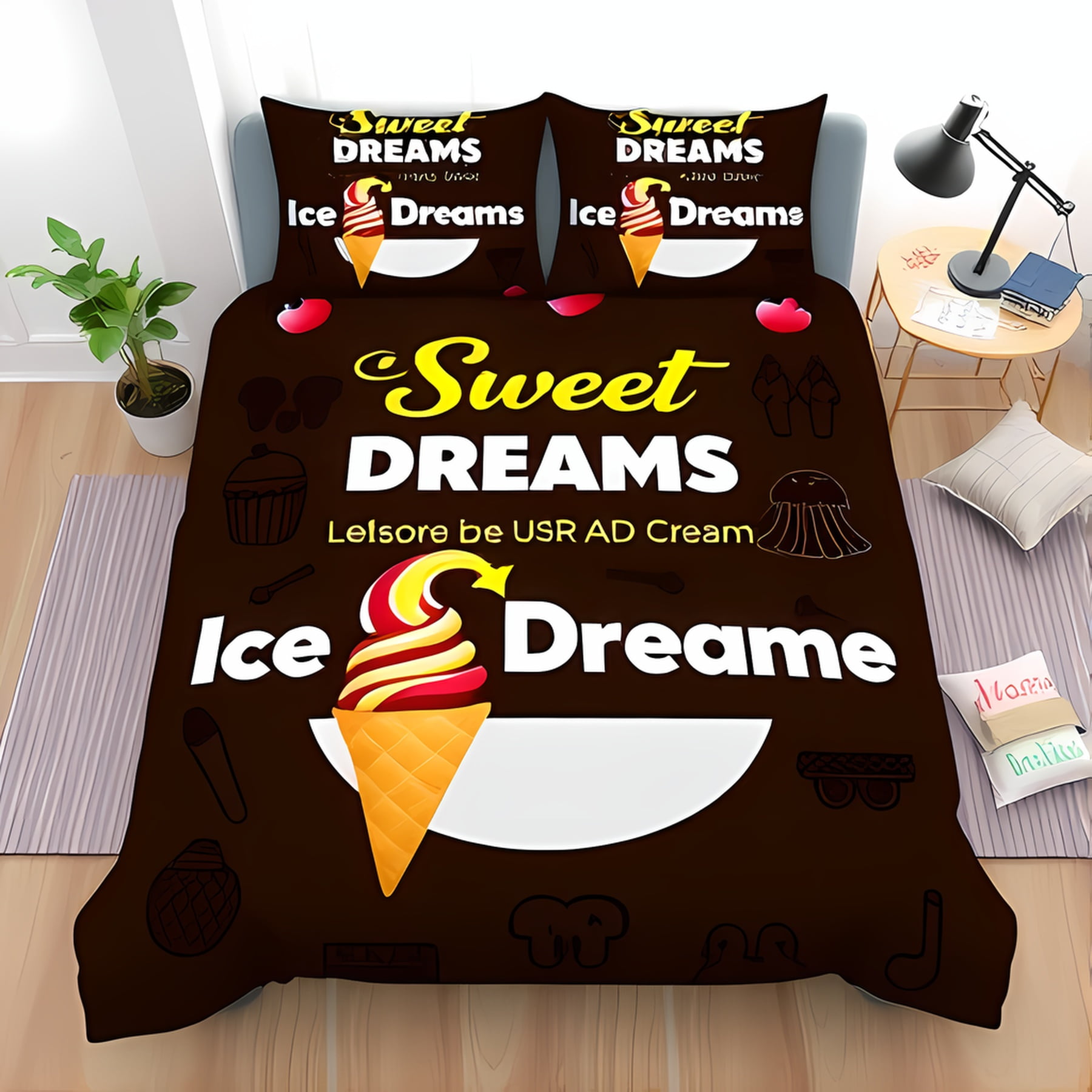 3-Piece Ice Cream Duvet Cover & Pillowcase Set - Whimsical Sweet Treats ...