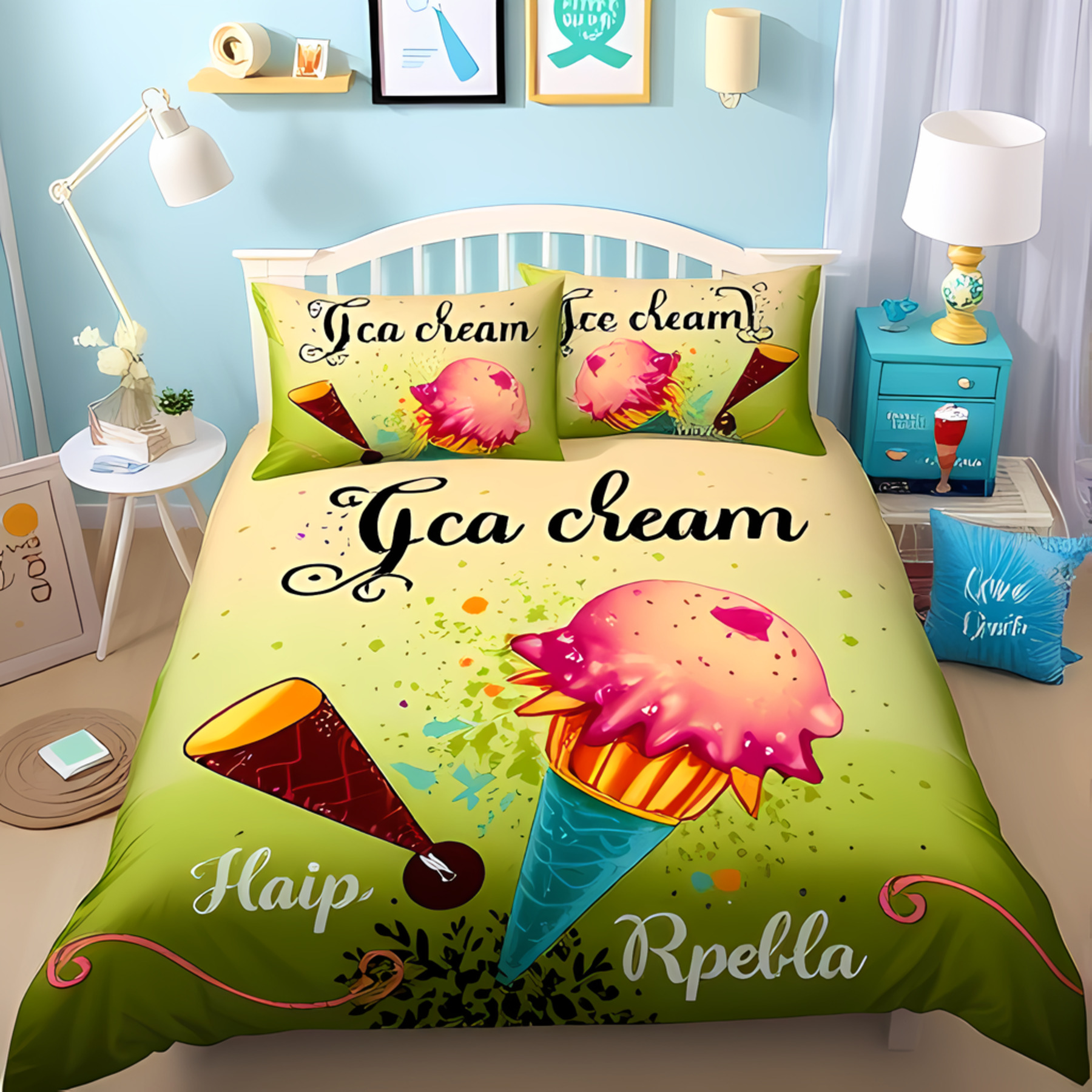 3-Piece Ice Cream-Themed Duvet Cover Set - Colorful Bedspread with Fun ...