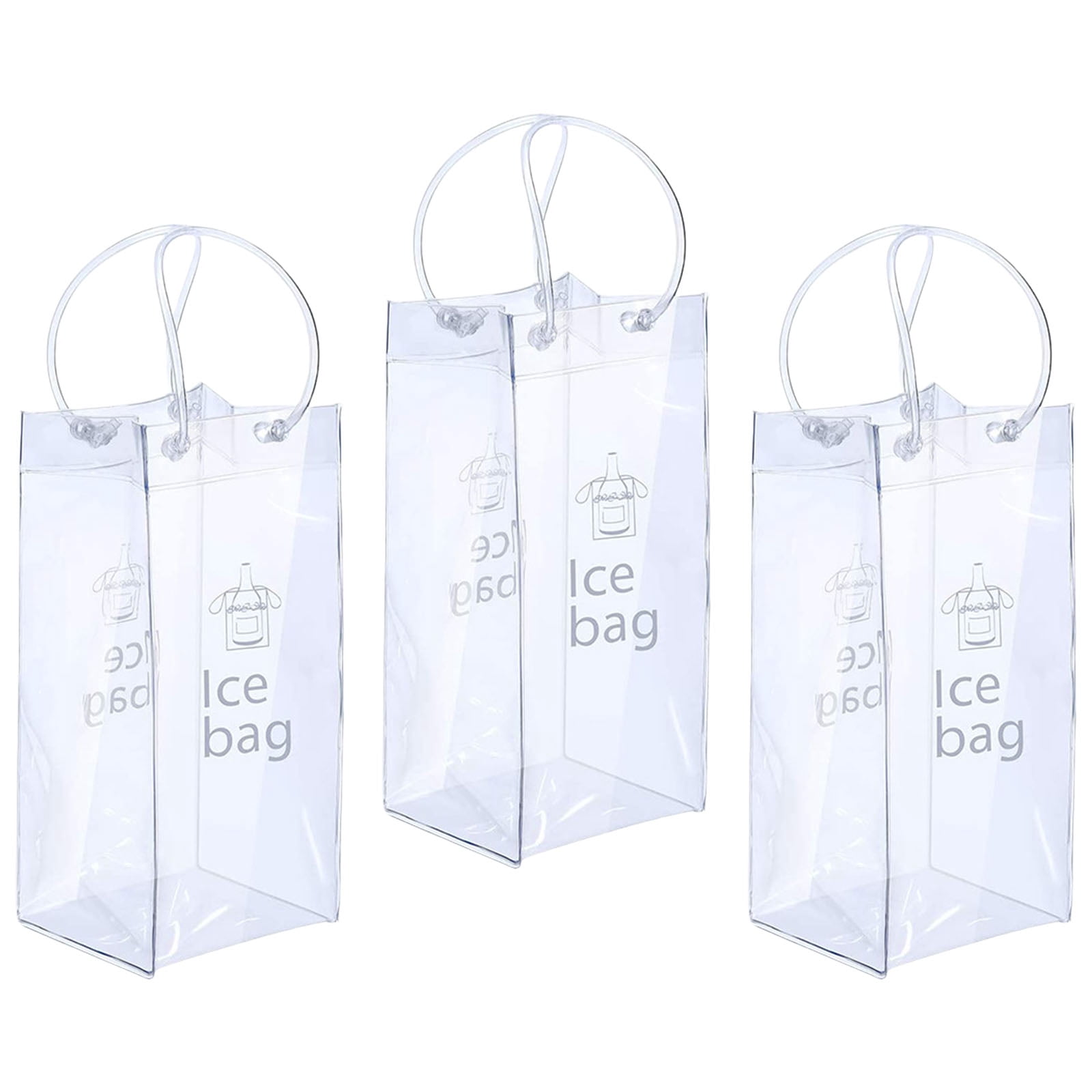 3 Piece Ice Wine Bags with Reinforced Handle Clear Reusable Design ...