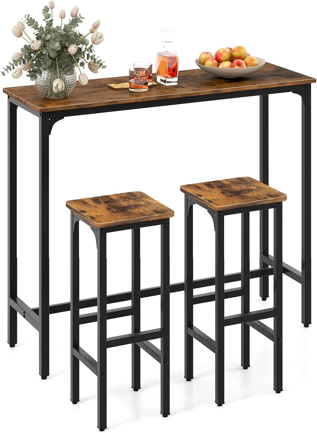 3-Piece Industrial Bar Table Set for 2, Counter Height Pub Table with 2 ...