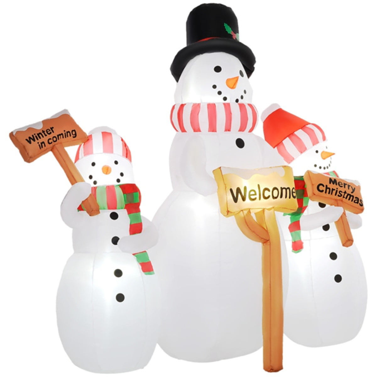3-Piece Inflatable Christmas Snowman Family with Signs – LED-Lit ...