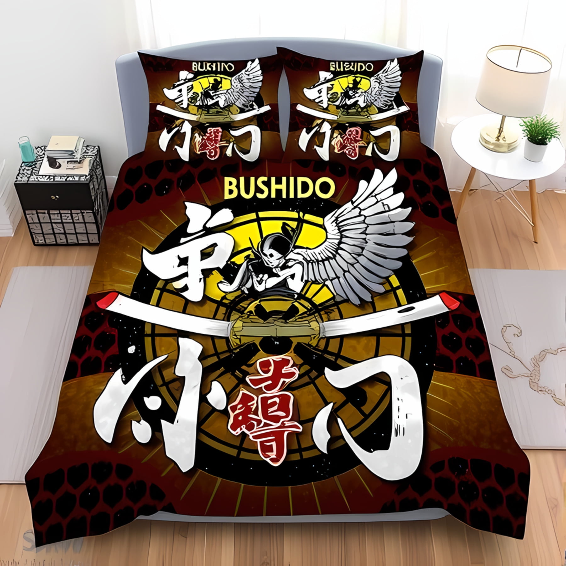 3-Piece Japanese Bushido Duvet Cover Set with Angelic Samurai Design ...