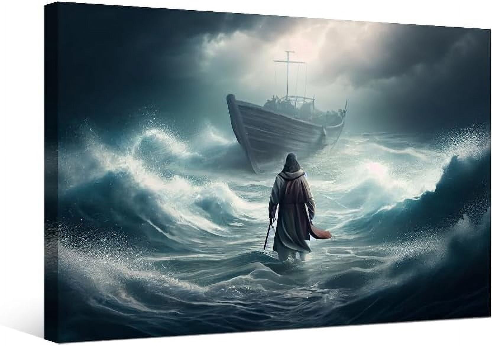 3 Piece Jesus Jesus Walks on Water across the Sea Canvas Painting ...