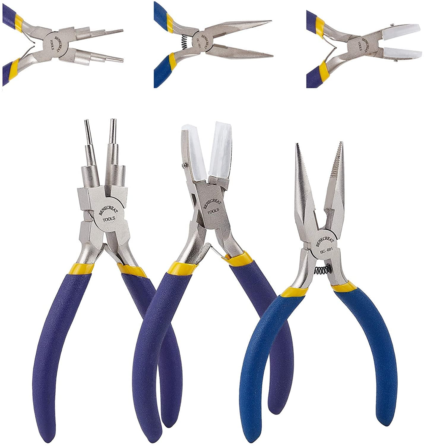 3-Piece Jewelry Pliers Set: 6-in-1 Bail Making Chain Nose Double Nylon ...