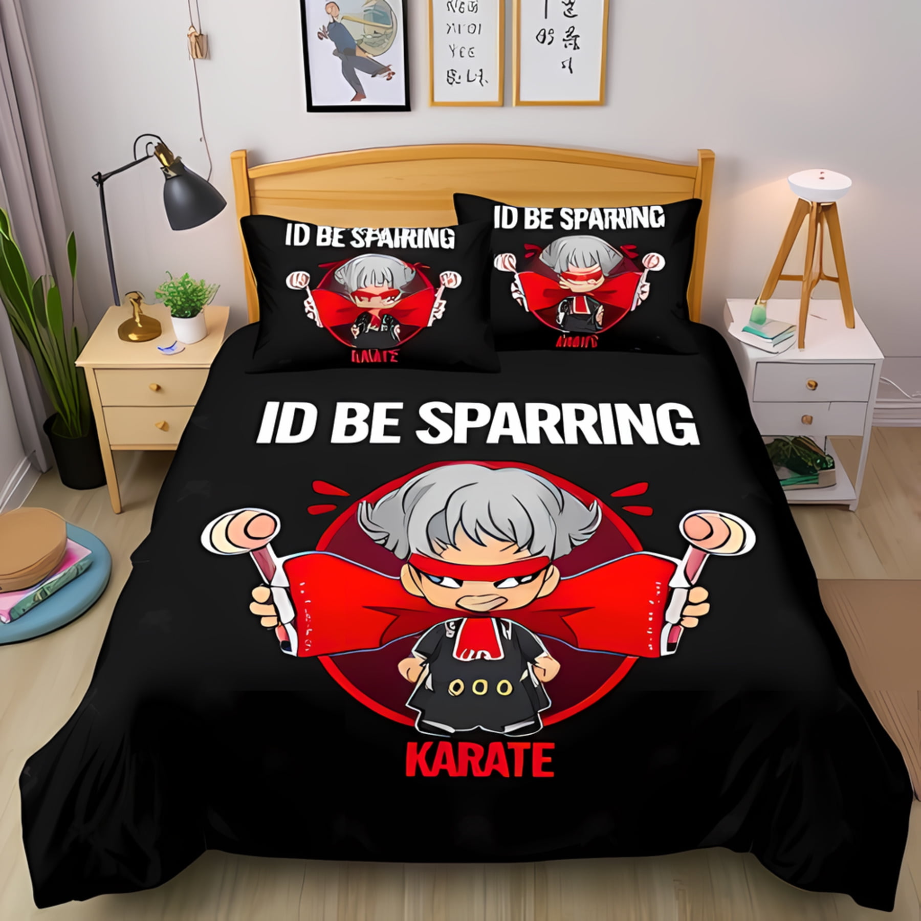 3-Piece Karate Themed Duvet Cover Set with Cartoon Character Bold 'ID ...